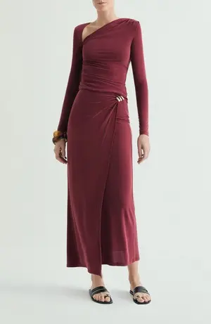 SCALPERS Midi Cupro Skirt With Brooch