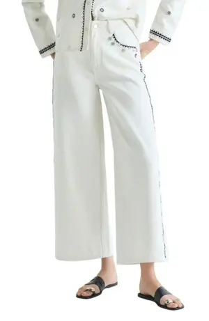 SCALPERS Contrast Embroidered Wide Leg Jeans