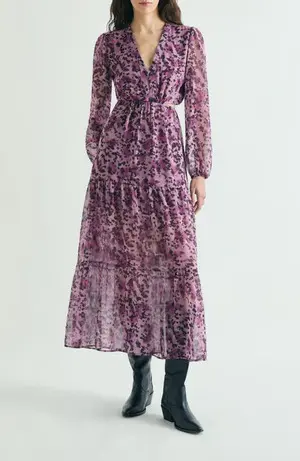 SCALPERS Spot Print Midi Dress With Slits - Mauve