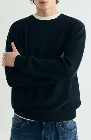 SCALPERS Textured Knit Cotton Sweater - Navy