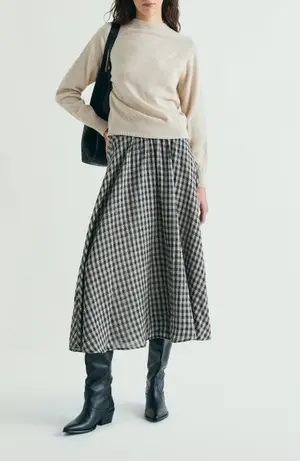 SCALPERS Plaid Pleated Midi Skirt