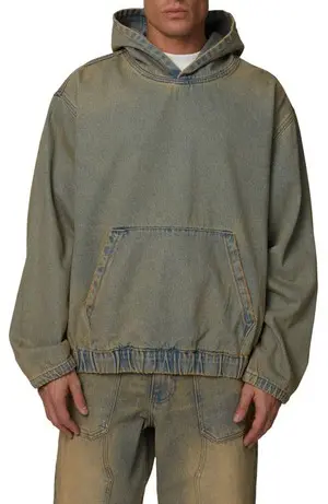GOOD FOR NOTHING Oversized Denim Pullover Hoodie