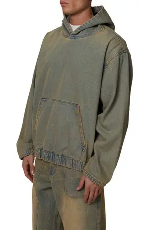 GOOD FOR NOTHING Oversized Denim Pullover Hoodie