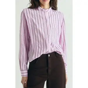 SCALPERS Striped Shirt With Shoulder Pad Effect - Pinkstripes