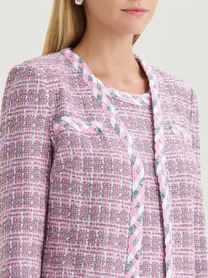 Misook Tailored Braided Trim Tweed Knit Jacket