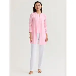 Misook Heritage Tonal Burnout Knit Jacket - Pink