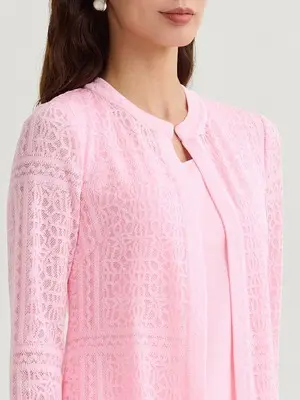 Misook Heritage Tonal Burnout Knit Jacket - Pink