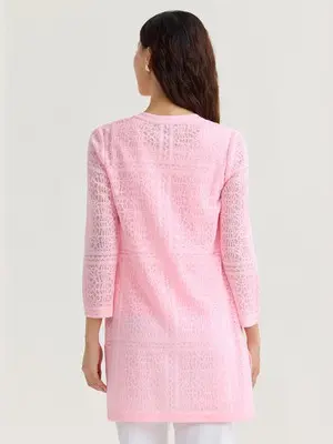 Misook Heritage Tonal Burnout Knit Jacket - Pink