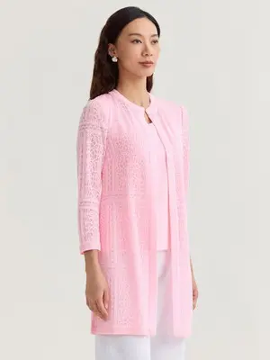Misook Heritage Tonal Burnout Knit Jacket - Pink