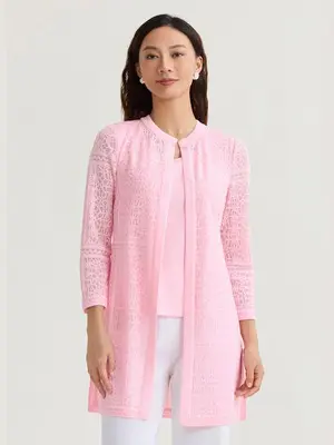 Misook Heritage Tonal Burnout Knit Jacket - Pink