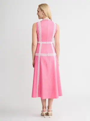 Misook Fit & Flare Cotton Eyelet Trim Maxi Dress - Pink