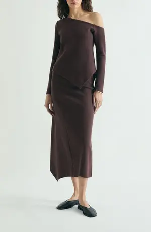 SCALPERS Asymmetrical Neckline Top - Brown