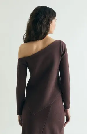 SCALPERS Asymmetrical Neckline Top - Brown