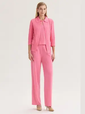 Misook Tailored Pointelle Knit Jacket - Pink