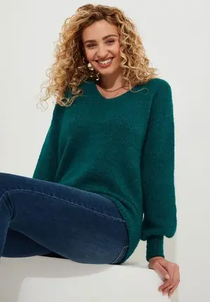 JOE BROWNS V-neck Pullover Sweater With Blouson Sleeves