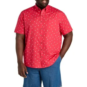 HARBOR BAY BY DXL Big & Tall Easy-care Geometric Sailboat Print Sport Shirt - Red
