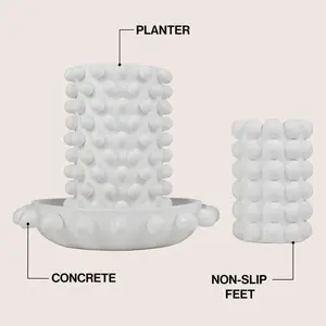 JONATHAN Y Petra Modern Minimalist Handmade Concrete Bubble Cylinder Vase Set With Decorative Tray