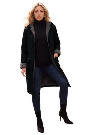 Roaman's Hooded Fleece-lined Nylon Jacket - Black