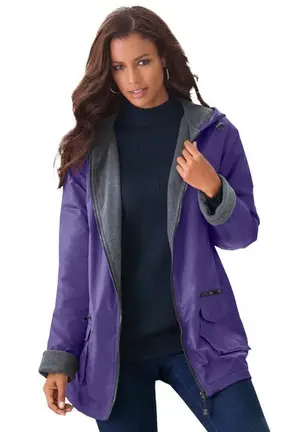 Roaman's Hooded Fleece-lined Nylon Jacket - Midnight Violet