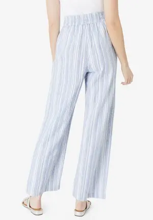 Roaman's Linen Wide Leg Pants With Drawstring Waist - Sandy Beige