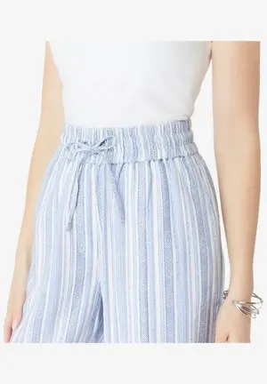Roaman's Linen Wide Leg Pants With Drawstring Waist - Sandy Beige