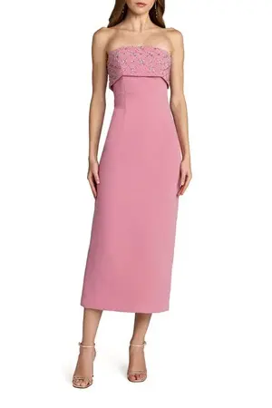 Mac Duggal Strapless Embellished Crepe Midi Dress - Orchid