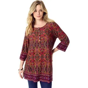 ROAMAN'S Henley Ultra Drape Tunic - Multi Medallion Border