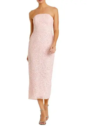 Mac Duggal Pearl Embellished Strapless Midi Dress - Blush
