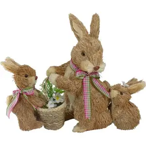 NORTHLIGHT Sisal Mommy And Babies With Basket Easter Bunny Figure Decoration12.5 - Brown