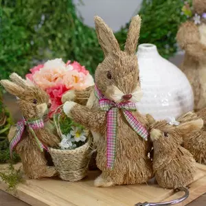 NORTHLIGHT Sisal Mommy And Babies With Basket Easter Bunny Figure Decoration12.5