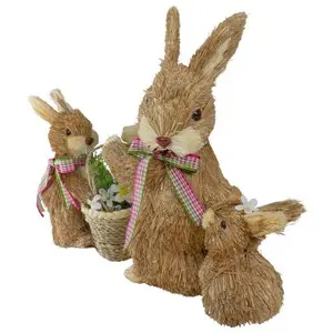 NORTHLIGHT Sisal Mommy And Babies With Basket Easter Bunny Figure Decoration12.5