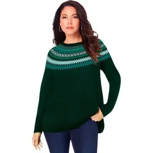 Roaman's Fair Isle Pullover Sweater - Green