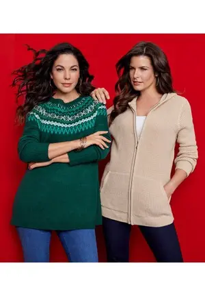 Roaman's Fair Isle Pullover Sweater - Green