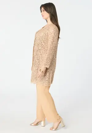ROAMAN'S 3-piece Sequin Lace Jacket And Tank Pant Set - Pale Blush
