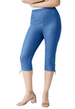 Roaman's Roaman's Lace-Up Capri Jeans Light Stonewash
