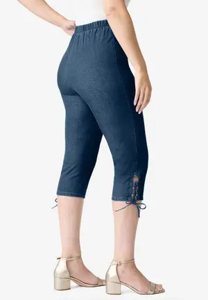 Roaman's Lace-up Capri Jeans - Medium Stonewash