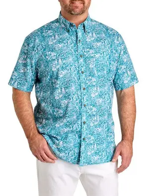HARBOR BAY BY DXL Big & Tall Easy-care Leaf Print Sport Shirt V3 - Blue Multi