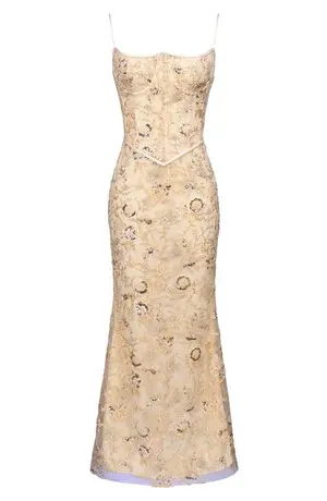 House Of Cb Naima Sequin And Bead Embellished Gown