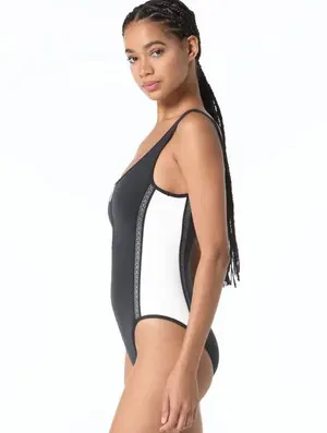 Michael Kors Signature Scuba Zip Front One-piece Swimsuit - Black