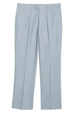PERCIVAL Tailored Fit Flat Front Linen & Cotton Suit Pants - Light Blue