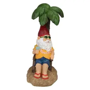 NORTHLIGHT 12.25" Tropical Gnome With Palm Tree Outdoor Garden Statue