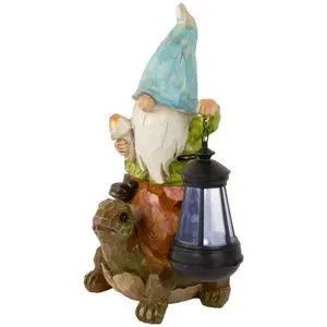NORTHLIGHT 12.5" Solar Led Lighted Gnome And Turtle Outdoor Garden Statue