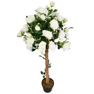 NORTHLIGHT Potted Floral Artificial Roses In Bloom Garden Treewhite4