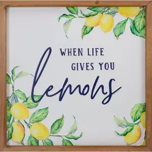 NORTHLIGHT 16" Wooden Framed "when Life Gives You Lemons" Metal Sign Spring Wall Decor - White