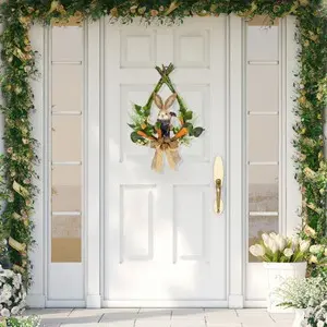 NORTHLIGHT Farmer Bunny Moss Vines Teardrop Easter Wreath22" And Orangeunlit