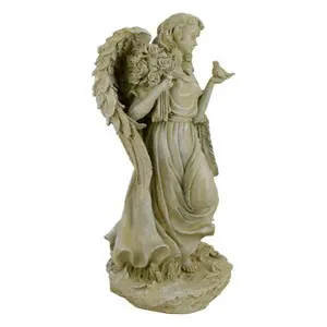 NORTHLIGHT Angel With Bird And Bouquet Outdoor Garden Statue17.5