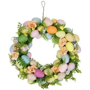 NORTHLIGHT Roses And Easter Eggs Small Artificial Spring Wreath15 - Multi