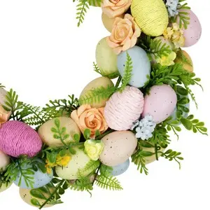NORTHLIGHT Roses And Easter Eggs Small Artificial Spring Wreath15