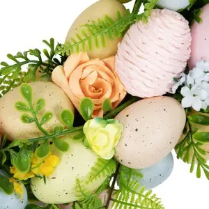 NORTHLIGHT Roses And Easter Eggs Small Artificial Spring Wreath15