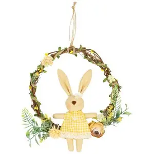 NORTHLIGHT Bunny With Flowers Artificial Mini Easter Twig Wreath10 - Brown
